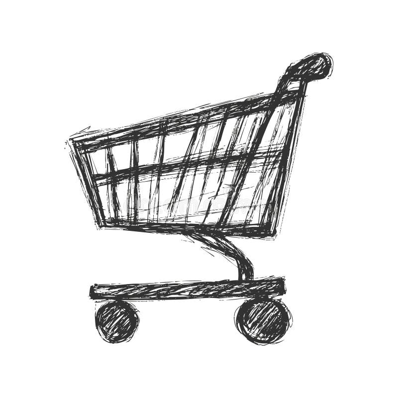 Hand-drawn Sketch of a Shopping Cart Icon in Black and White. Stock ...