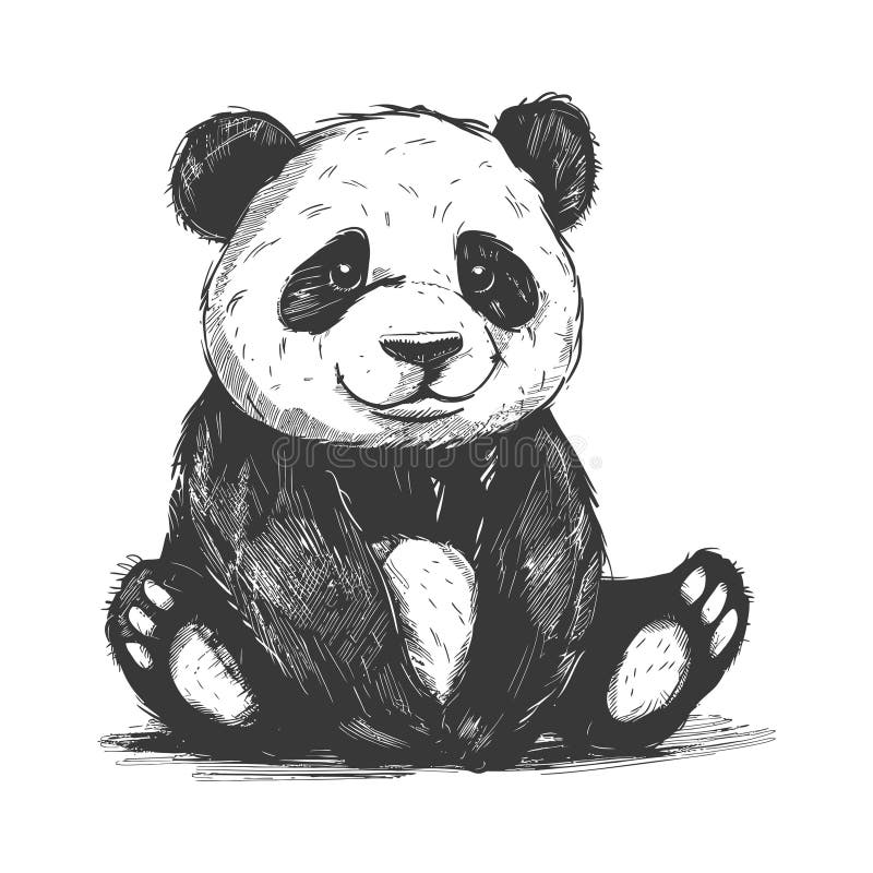 Adorable Hand-Drawn Panda Bear Sitting, Sketch Illustration Stock ...