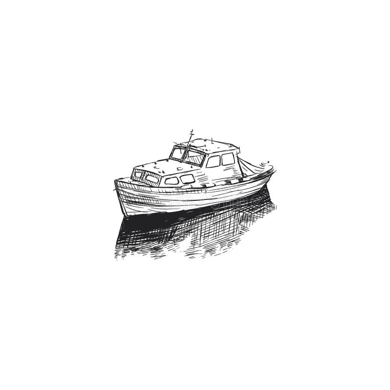 A Hand-drawn Sketch of a Small Boat on the Water Stock Vector ...