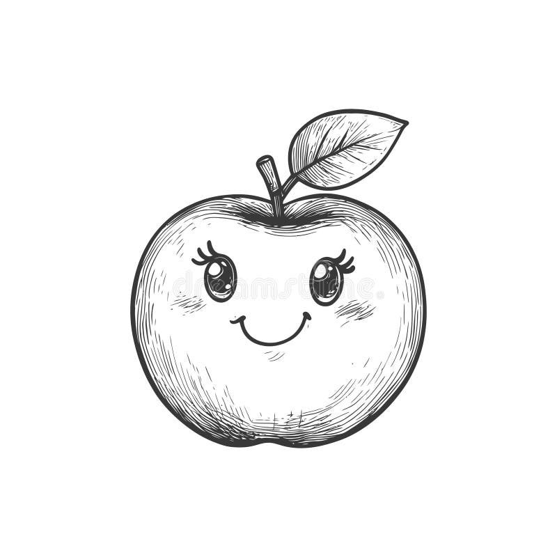Charming Hand-Drawn Apple with a Happy Face, Perfect for Kids Designs ...