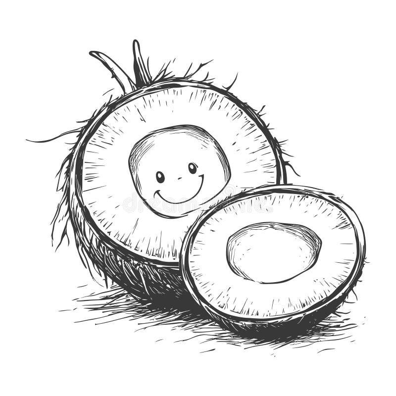 Smiling Coconut Halves: Hand-Drawn Sketch Illustration Stock Vector ...