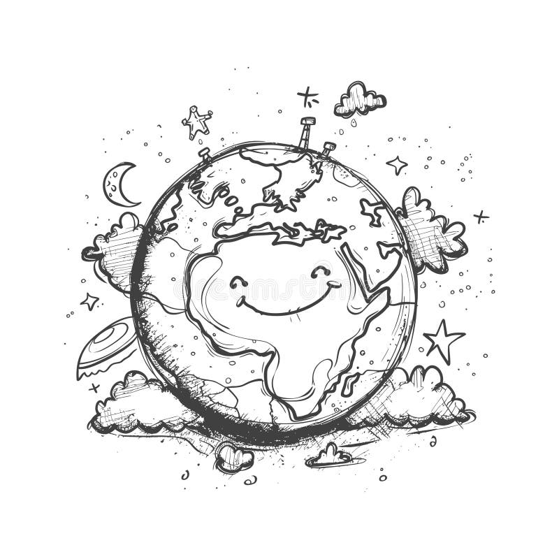 Smiling Earth Doodle, Cute Planet Illustration, World Environment Day ...