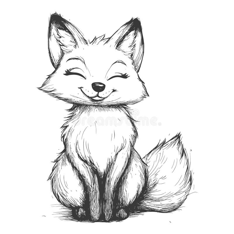 Adorable Smiling Fox Sketch, Hand-Drawn Illustration Stock Vector ...