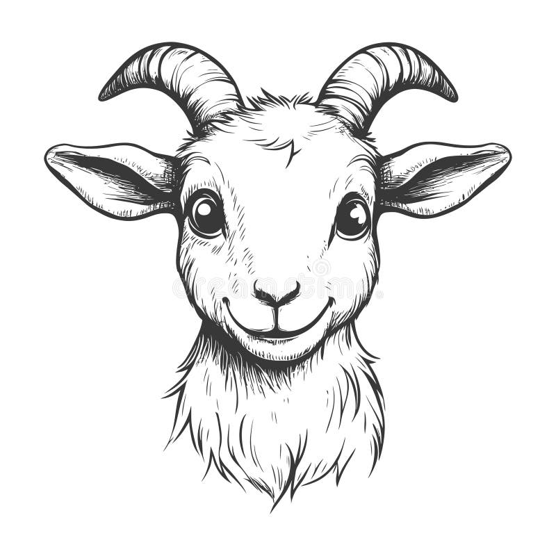 Adorable Kid Goat Head, Hand-Drawn Sketch Illustration Stock Vector ...
