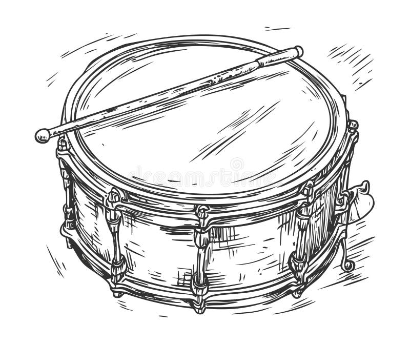 Hand-drawn Sketch of a Snare Drum with a Drumstick on Top. Stock ...