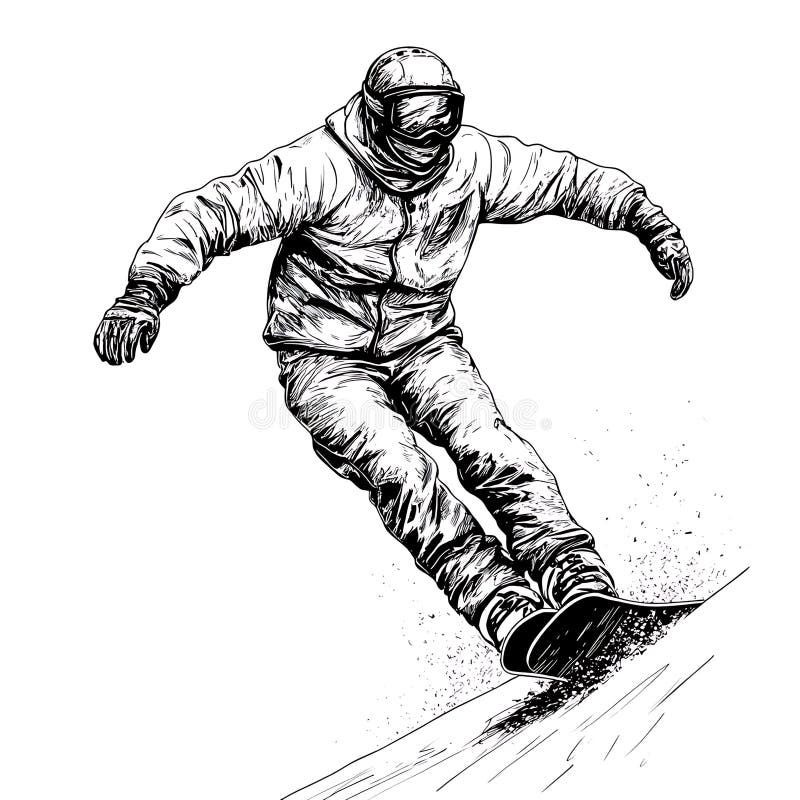 Hand-drawn Sketch of Snowboarder in Action Ink Sketch Stock ...