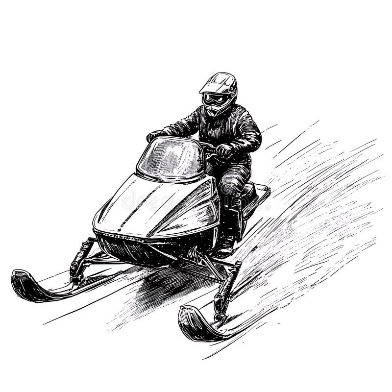 Hand Drawn Sketch of a Snowmobile Rider Hand Drawn Ink Sketch Stock ...