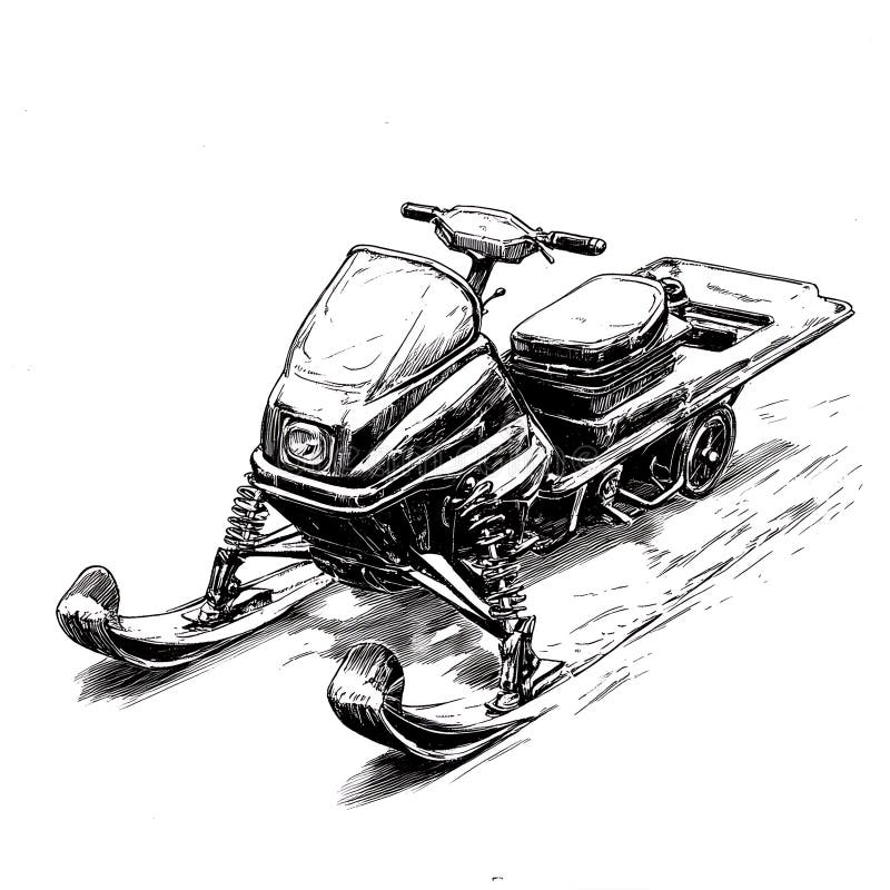 Vintage Snowmobile Sketch Hand Drawn Ink Sketch Stock Illustration ...