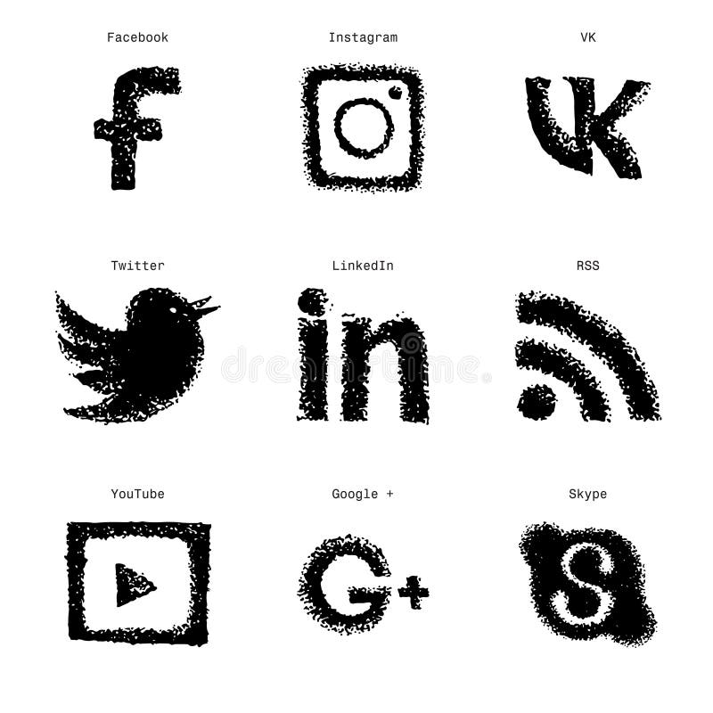 Hand Drawn Vector Illustration Set of Social Media Sign Icon and Symbol ...