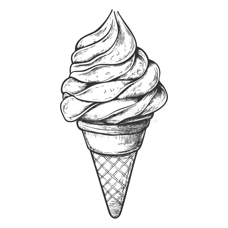 Hand-drawn Sketch of a Soft Serve Ice Cream Cone. Stock Illustration ...