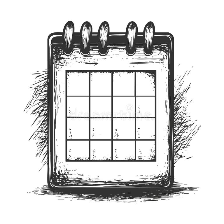 Hand-drawn Sketch of a Spiral-bound Calendar with Grid Layout. Stock ...