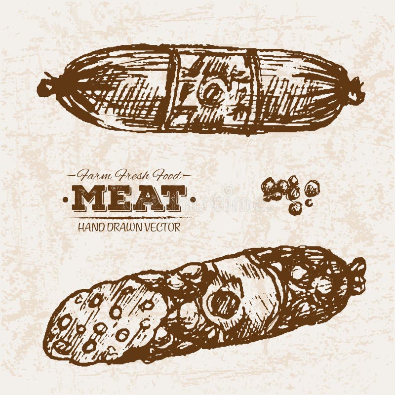 Hand Drawn Sketch Steak Meat Products Set Stock Illustration