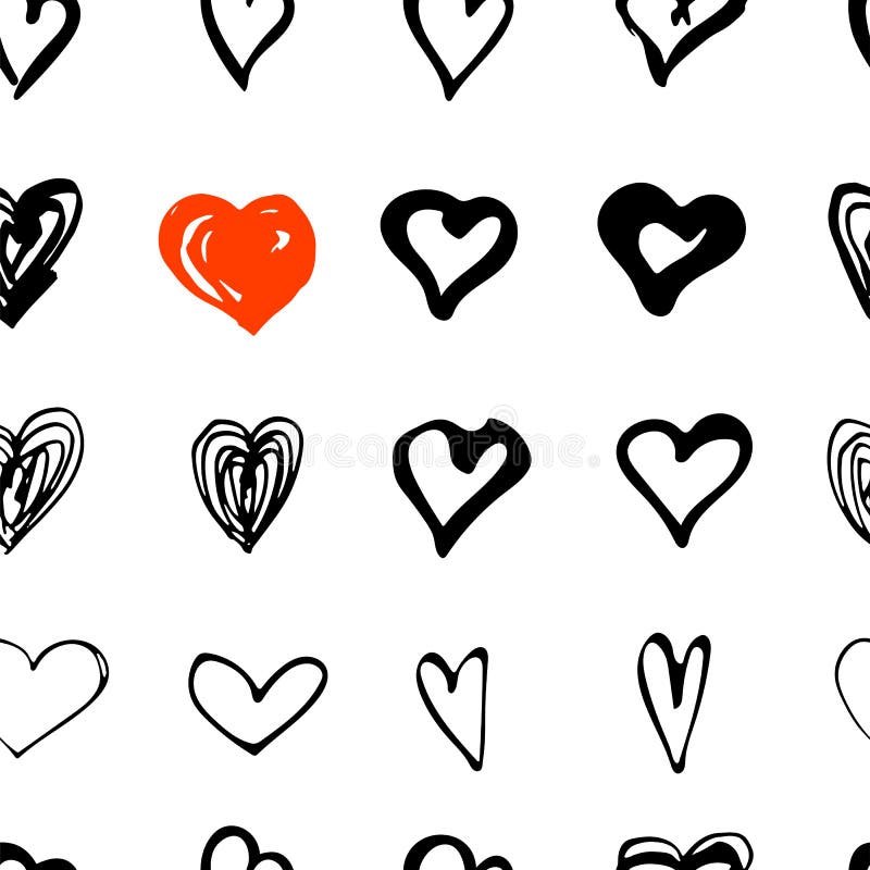 Hand Drawn Sketch Style Heart Shapes Seamless Pattern Stock Vector ...