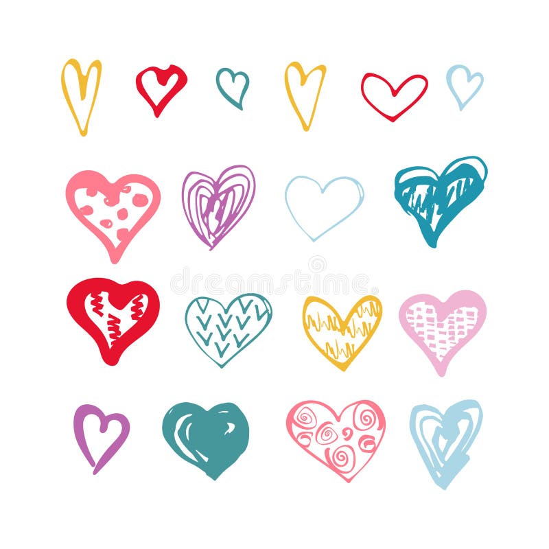 Hand Drawn Sketch Style Hearts Shape Set Stock Vector - Illustration of ...