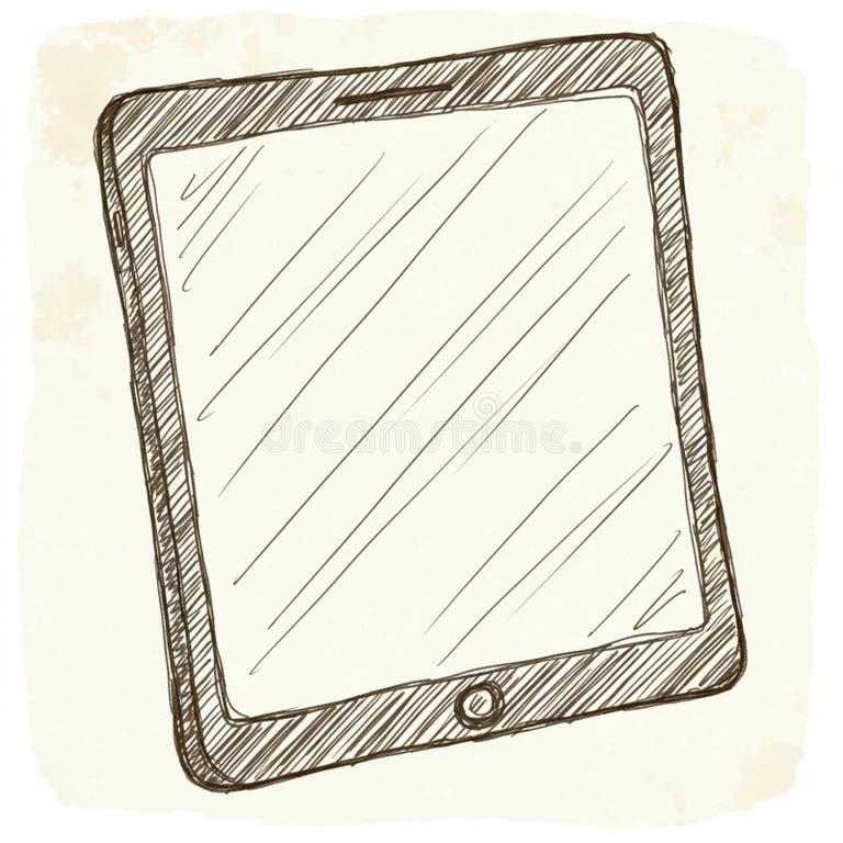 Hand-drawn Sketch of a Tablet. it Features a Rectangular Shape with ...
