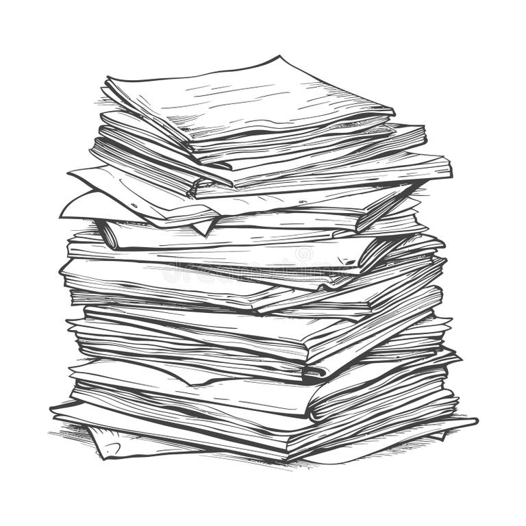 Large Stack of Papers, Documents and Files Sketch Illustration Stock ...