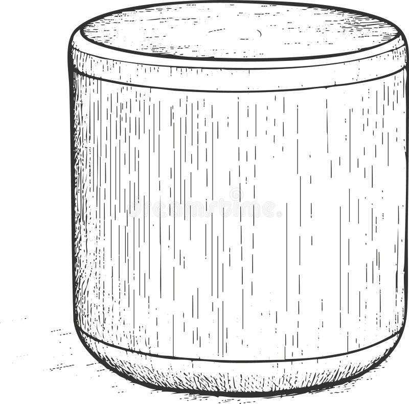 Hand-drawn Sketch of a Textured Cylindrical Object in Black and White ...