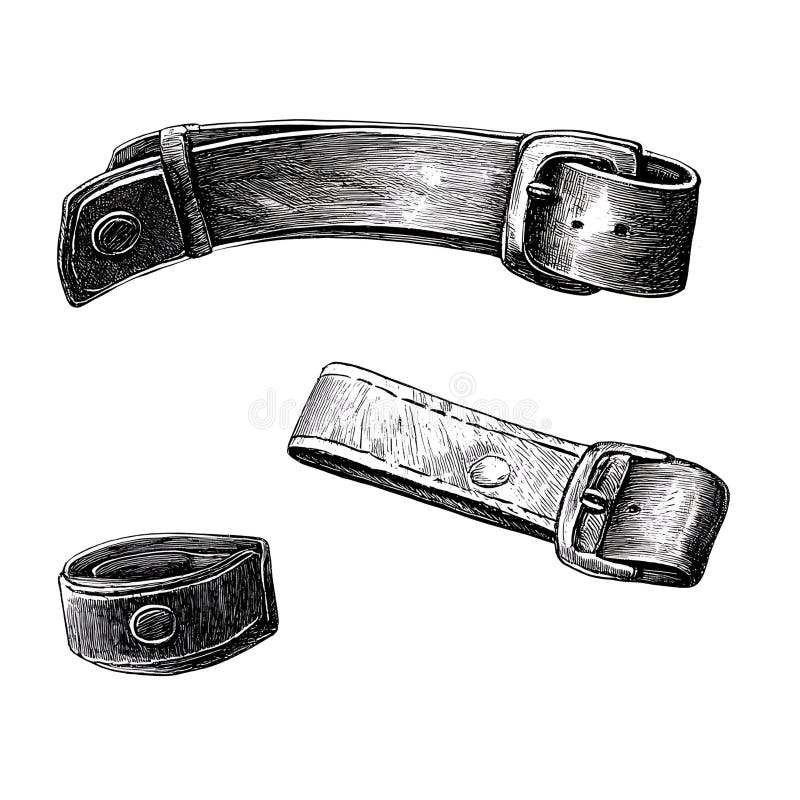 Hand-drawn Sketch of Three Leather Straps with Buckles Stock ...