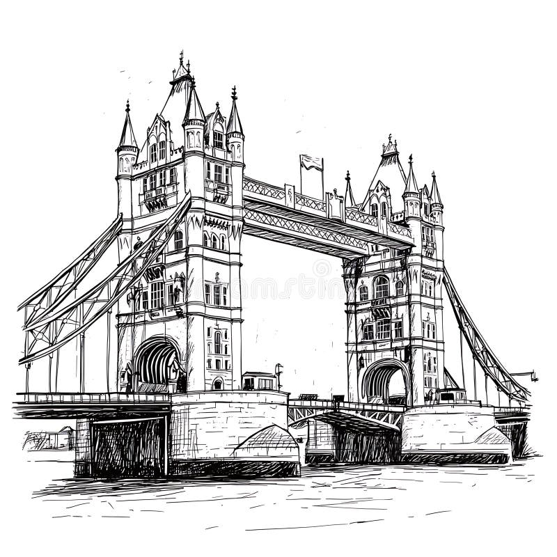 Hand-drawn Sketch of Tower Bridge, London. (4 Stock Illustration ...