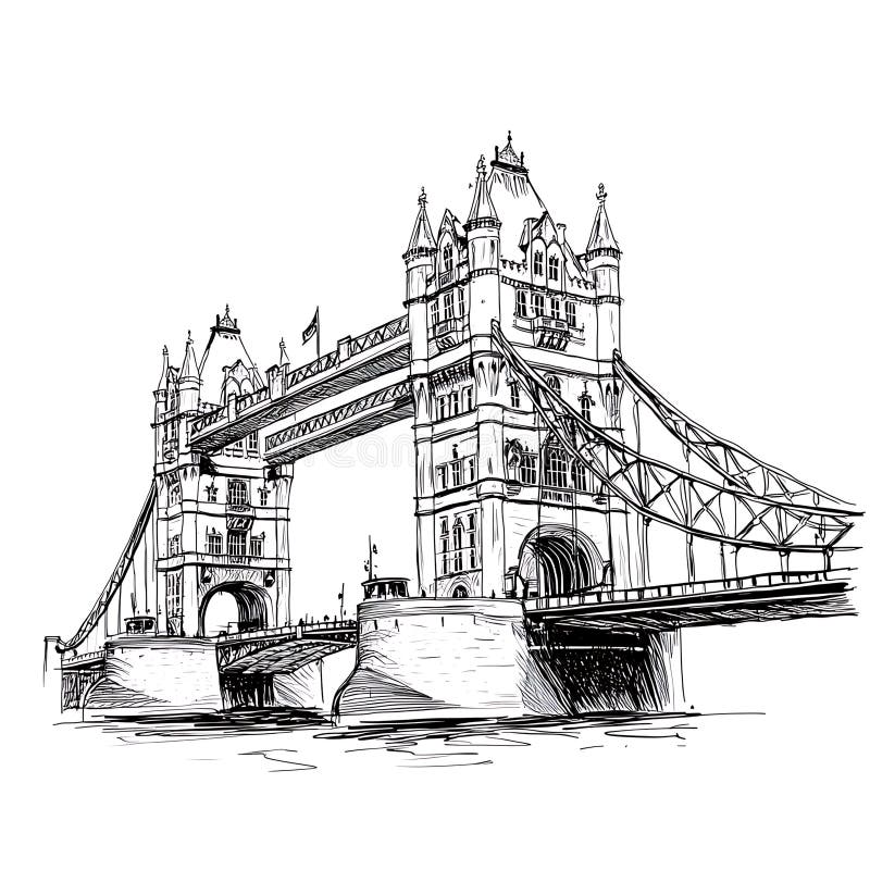 Hand-drawn Sketch of Tower Bridge, London. (2 Stock Illustration ...