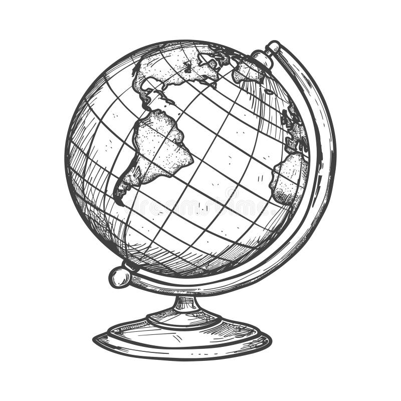 Hand-drawn Vintage Globe, World Map Sketch, Geography Education Stock ...