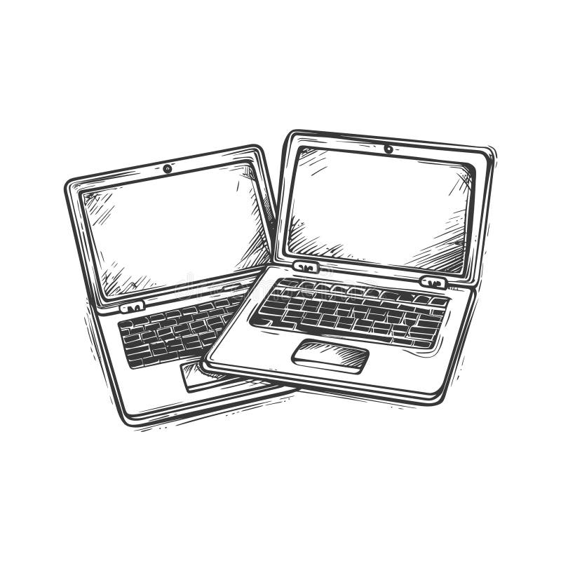 Hand-drawn Sketch of Two Laptops, Technology Concept Illustration Stock ...