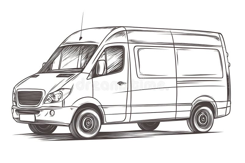 Hand-Drawn Sketch of a Van stock illustration. Illustration of engine ...