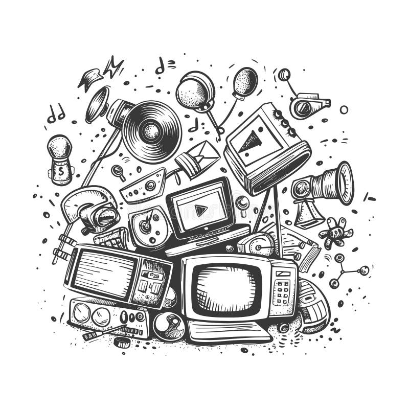 Vintage Electronics and Media Doodle Collection Stock Vector ...