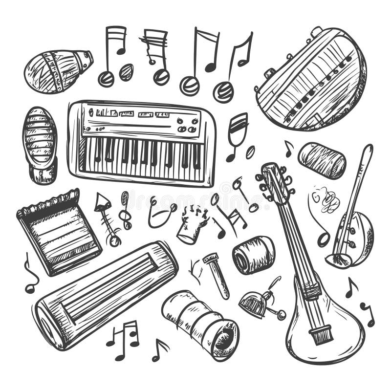 Hand-drawn Musical Instruments and Notes: a Delightful Sketch ...