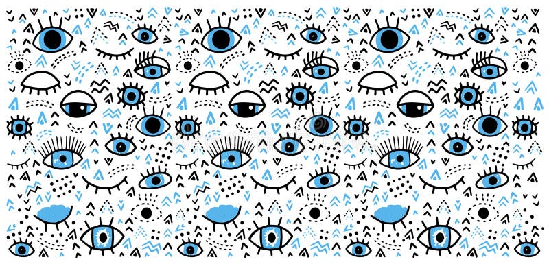 Hand Drawn Sketch Vector Evil Eye Pattern Banner Open and Closed Eyes ...