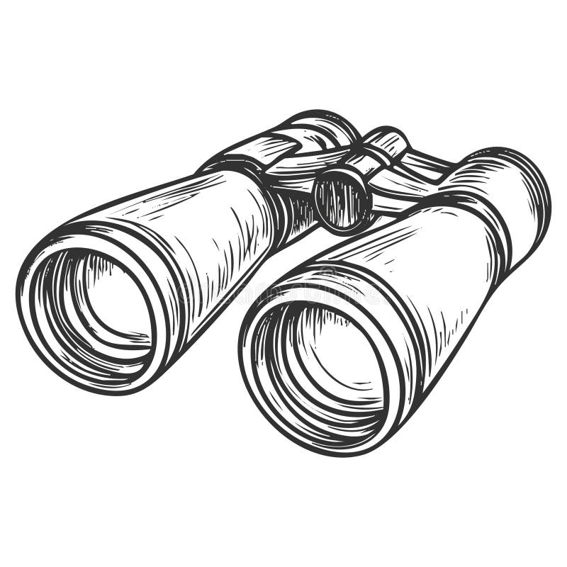 Hand-drawn Sketch of Vintage Binoculars in Monochrome Illustration ...