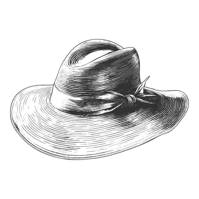 Hand-drawn Sketch of a Vintage Hat with a Ribbon. Stock Illustration ...