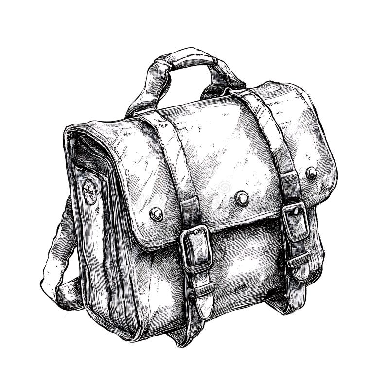 Hand-drawn Sketch of a Vintage Leather Satchel Bag Stock Illustration ...