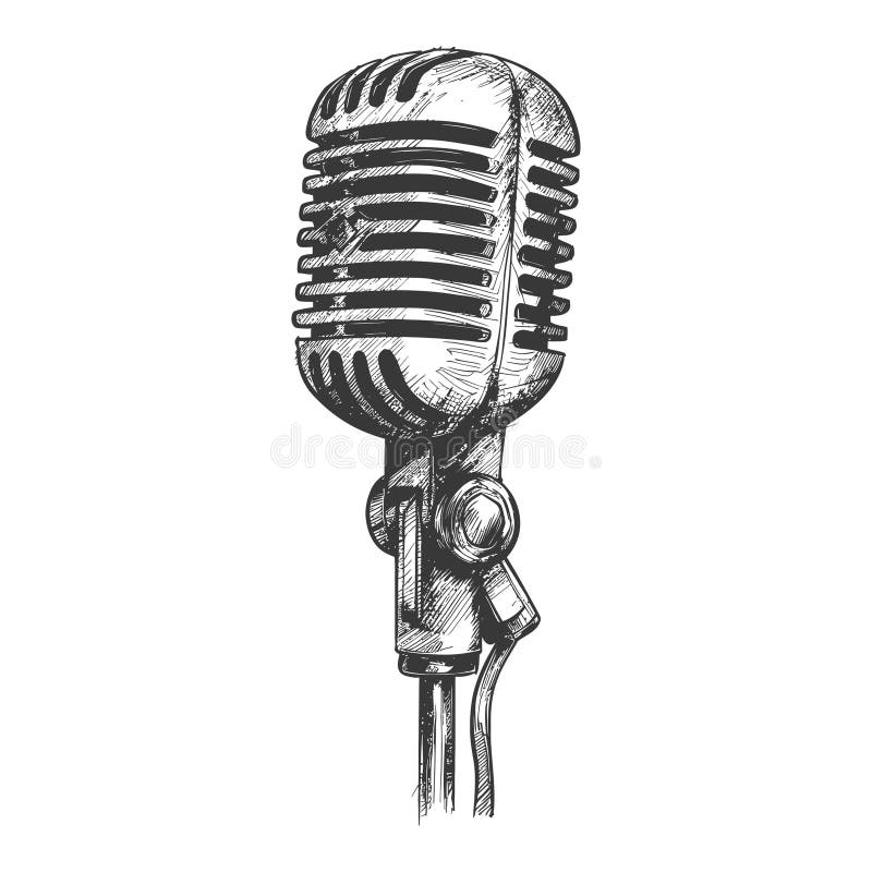 Vintage Microphone Sketch: Retro Recording Studio Equipment Stock ...