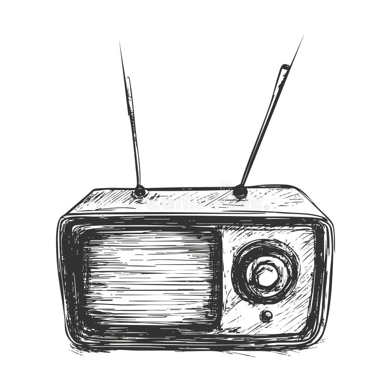 Hand-drawn Sketch of a Vintage Television with Antennas and Knobs ...