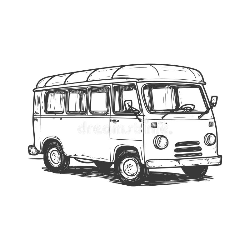 Classic Vintage Retro Van Illustration, Hand Drawn Sketch Stock Vector ...