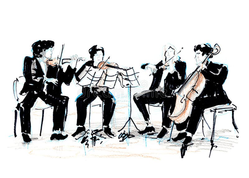 Hand Drawn Sketch of Violinist Quartet Stock Image - Image of harmonist ...