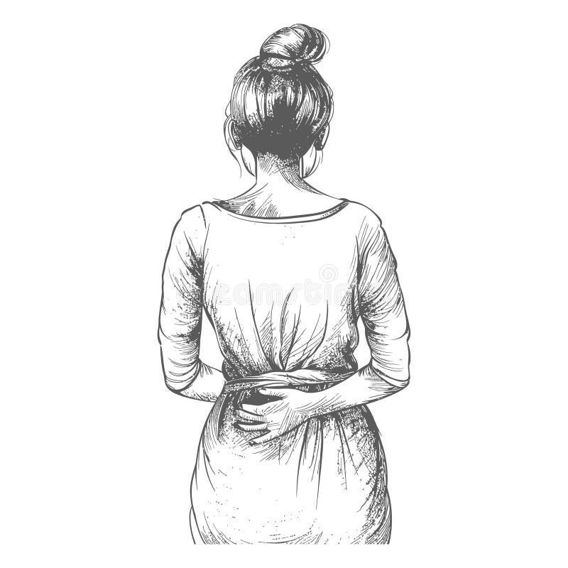 Elegant Woman Back View Sketch, Hand Drawn Fashion Illustration Stock ...