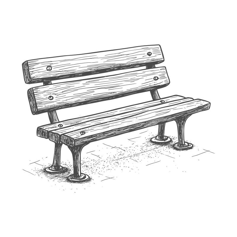 Rustic Wooden Park Bench Hand-Drawn Illustration Stock Vector ...
