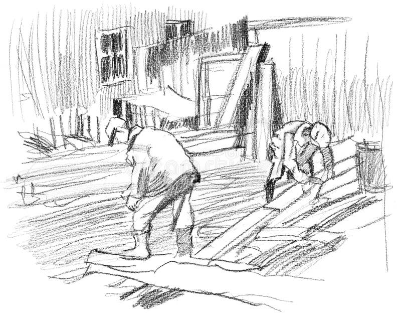 Hand Drawn Sketch of Working People Stock Photo - Image of mill ...