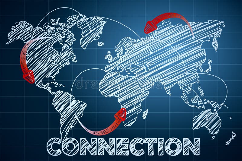 Hand Drawn Sketch of World Map with White and Red Arrows on Blue ...