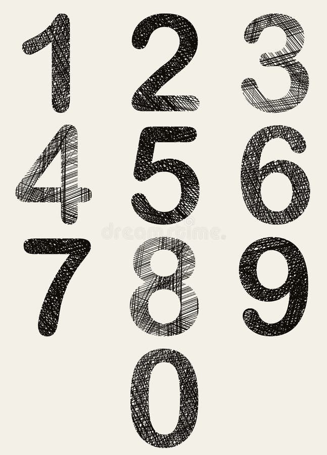 Hand Drawn and Sketched Numbers Set. Stock Vector - Illustration of ...