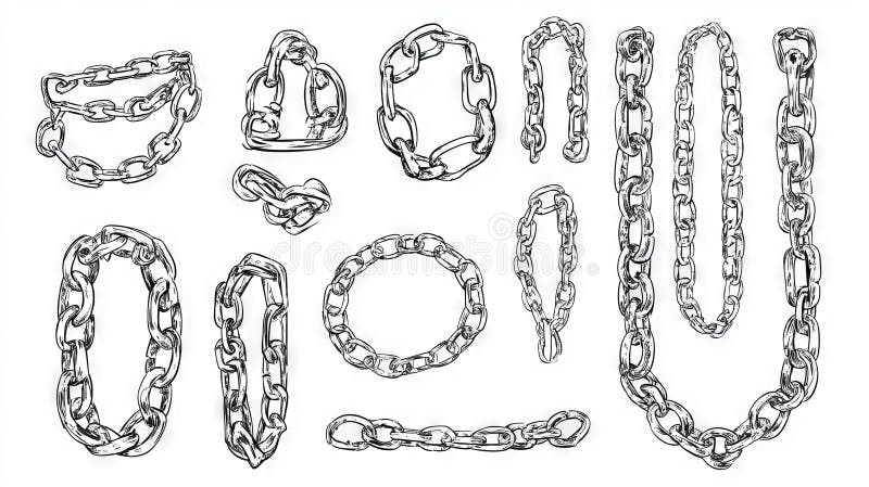 Hand-drawn Sketches of Chains, Including Illustrations of Broken Chains ...