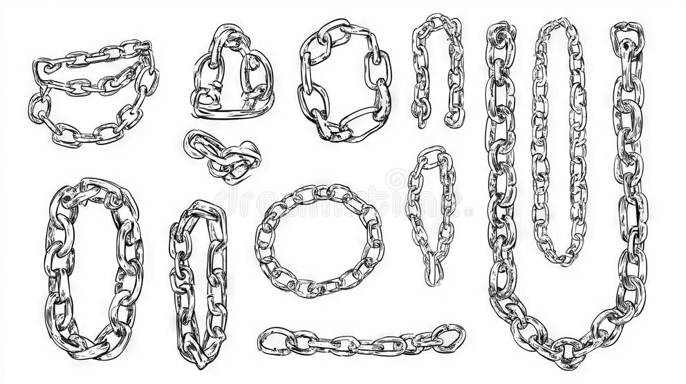 Hand-drawn Sketches of Chains, Including Illustrations of Broken Chains ...