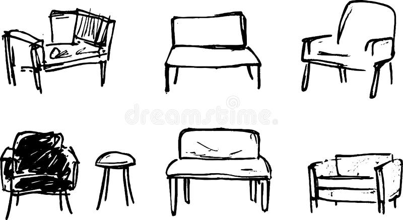 Hand-Drawn Sketches of Chairs and Sofas Stock Illustration ...