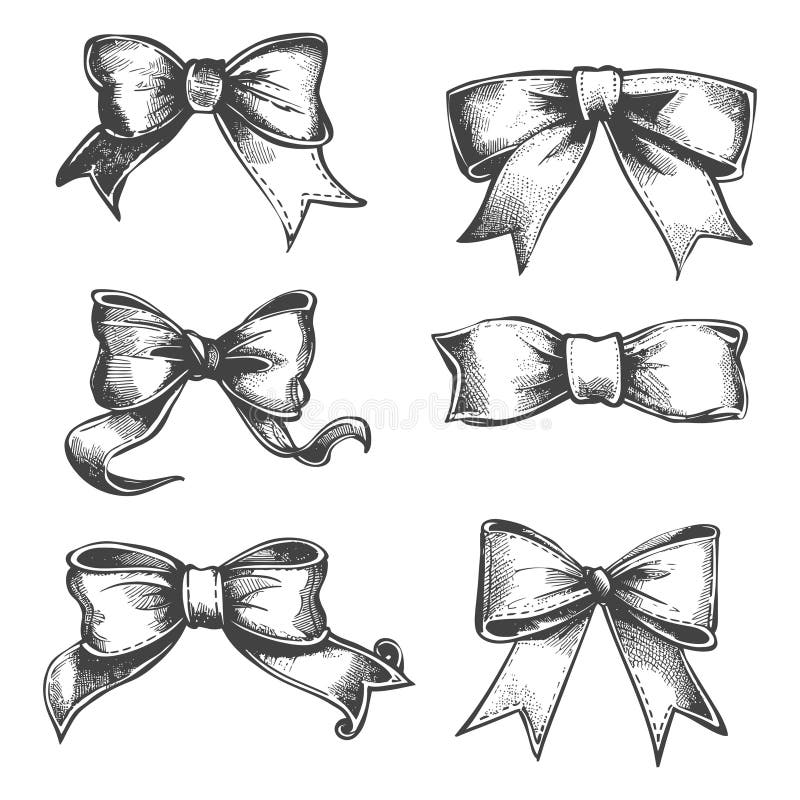 Collection of Hand-Drawn Decorative Bows, Elegant Ribbon Designs for ...