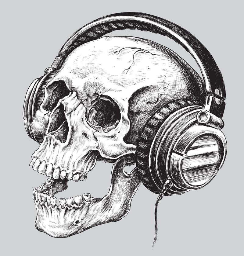 Hand Drawn Sketchy Skull with Headphones Stock Vector - Illustration of ...