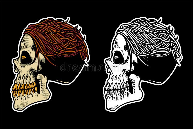 Hand Drawn Skull Head with Cool Hair Vector Illustration Stock Vector ...