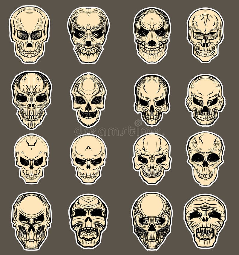 Hand Drawn Skull Vector Set.Sticker Skull Tattoo.sketch Style Skull ...