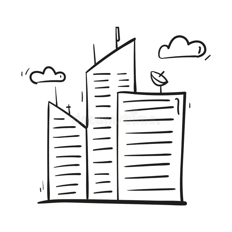 Hand Drawn Skyscrapers Icon in Doodle Style Isolated Stock Vector ...